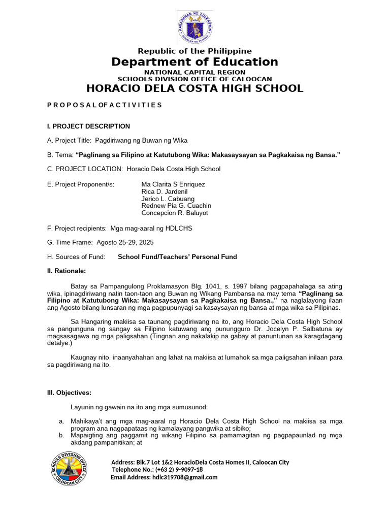 Proposal - Filipino Dept - Buwan NG Wika | PDF