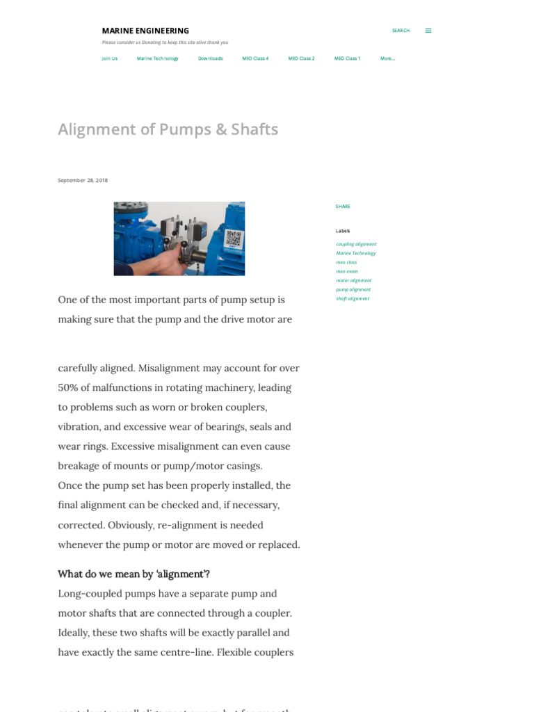 Alignment of Pumps & Shafts | PDF | Mechanical Engineering | Manufactured Goods