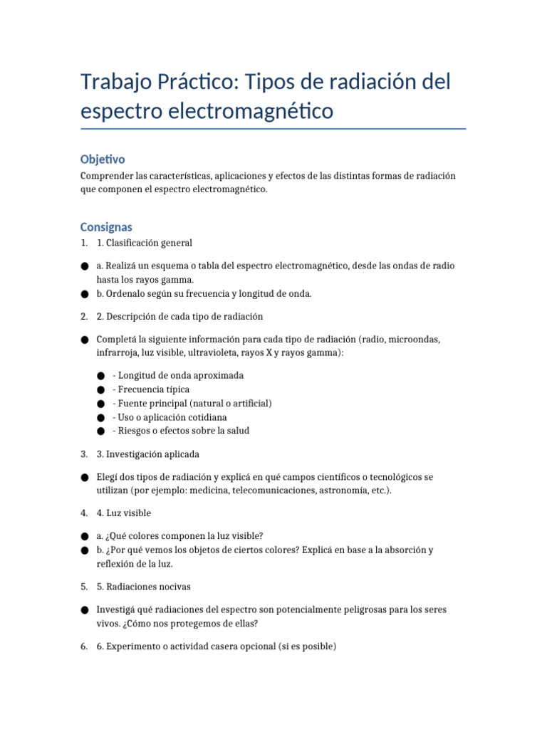 Trabajo Practico Radiacion Espectro Electromagnetico | PDF