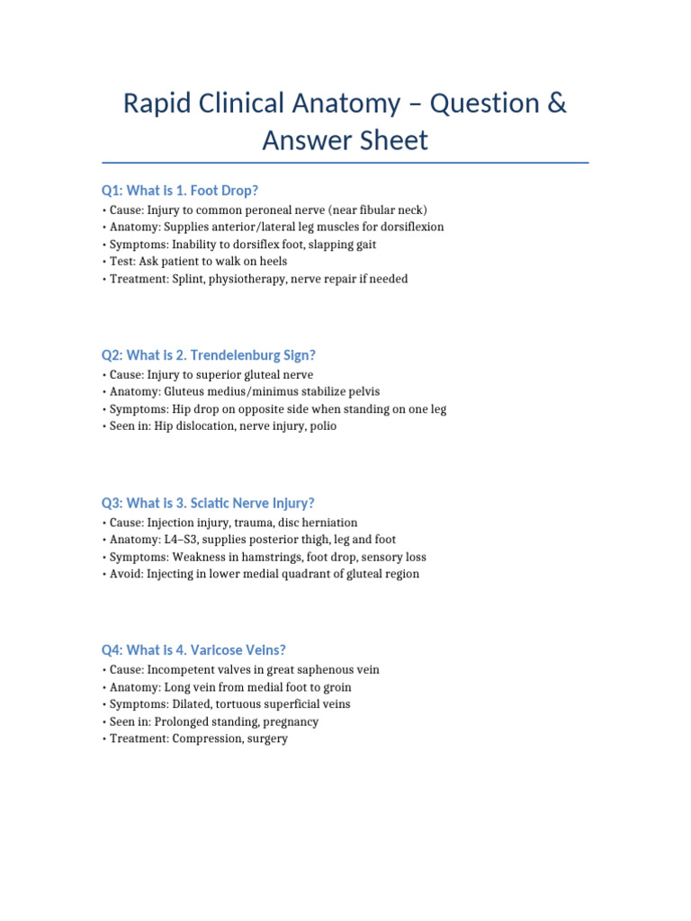 Clinical Anatomy Q&A: Key Conditions Explained | PDF | Heart ...