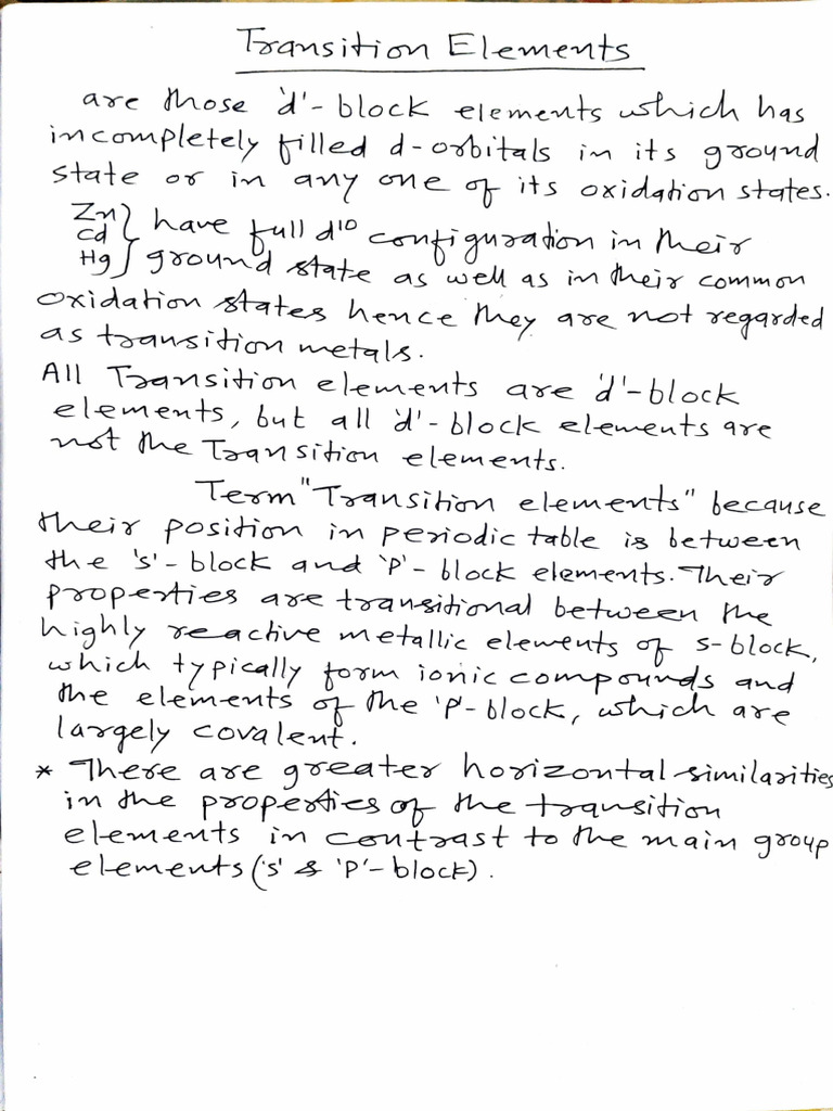Transition Elements D-Block Hand Written | PDF | Periodic Table ...