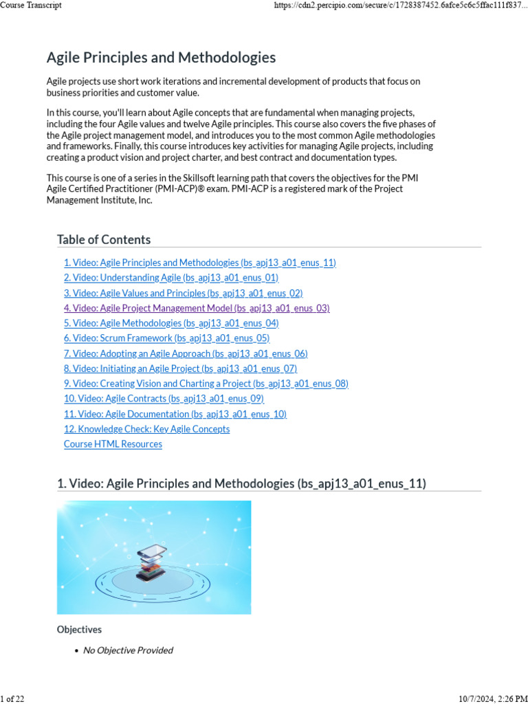 Agile Principles and Methodologies - Course Transcript | PDF | Agile ...