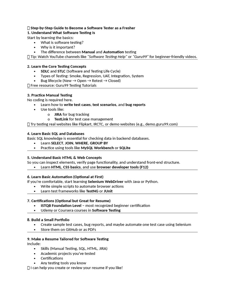 Software Testing Road Map | PDF | Software Testing | Selenium (Software)