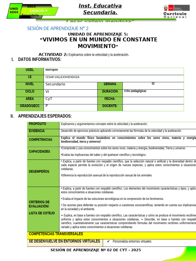 SESIÓN 2 (U5) (2° Grado) - CyT | PDF | Aprendizaje | Enseñando