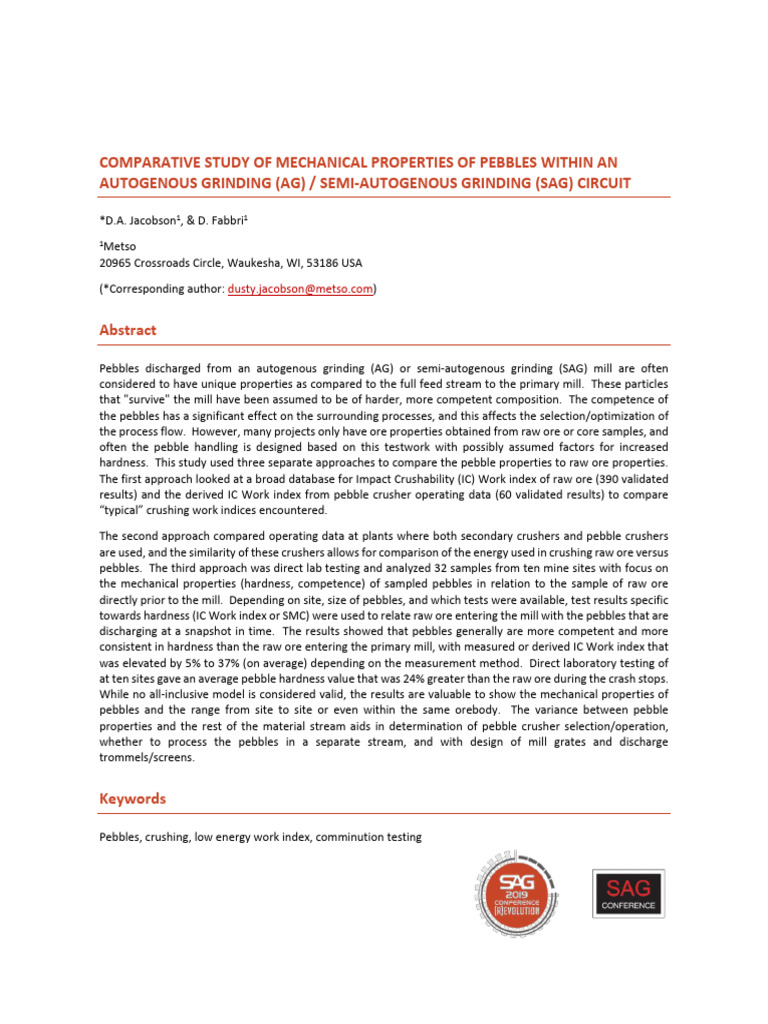 Pebble Properties in AG/SAG Grinding Systems | PDF | Mill (Grinding)