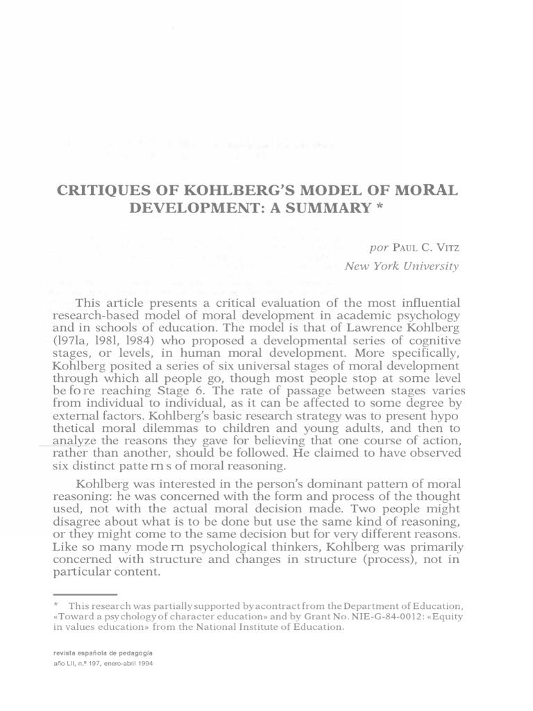 Critiques of Kohlberg's Moral Model | PDF | Behavioural Sciences ...