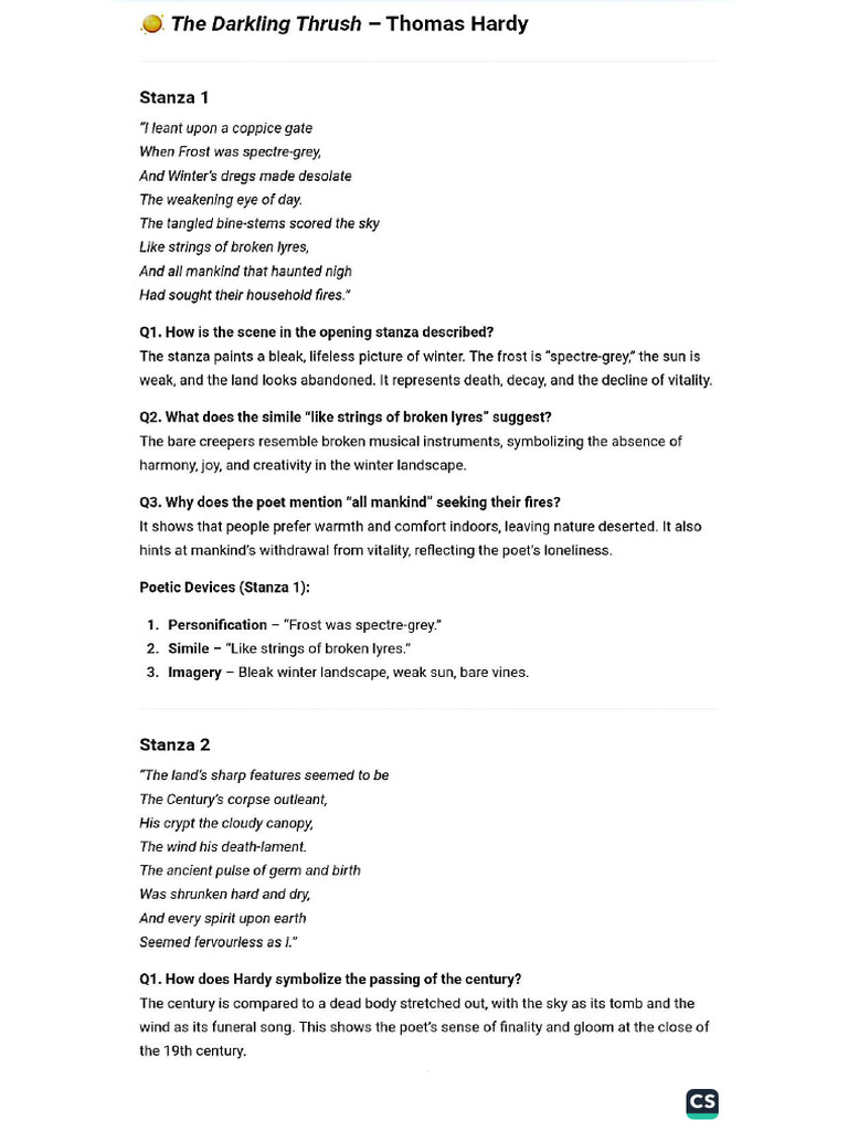 The Darkling Thrush Poem | PDF