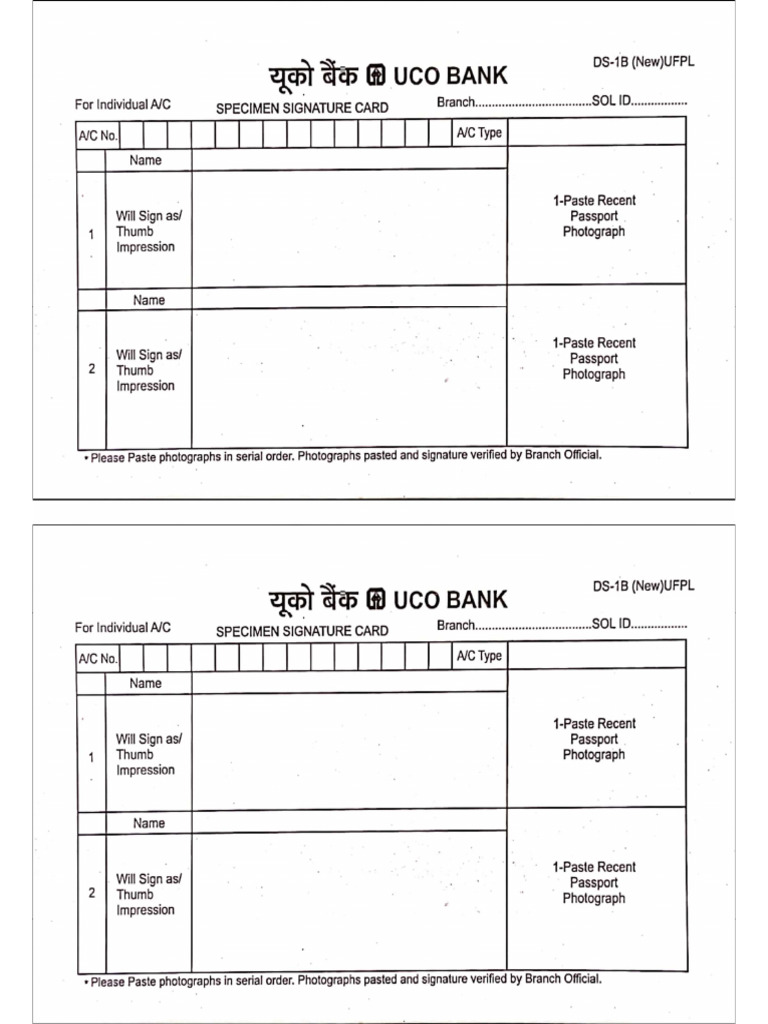 Uco Bank Signature Form | PDF