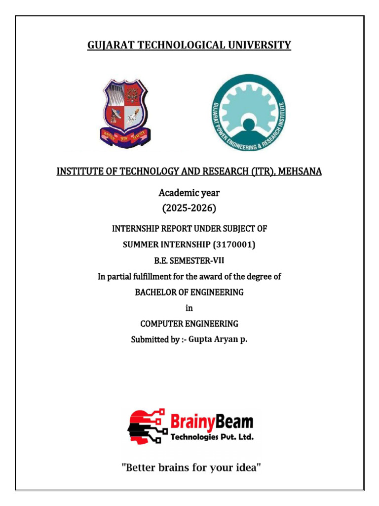 7th Sem Intership Report Format | PDF
