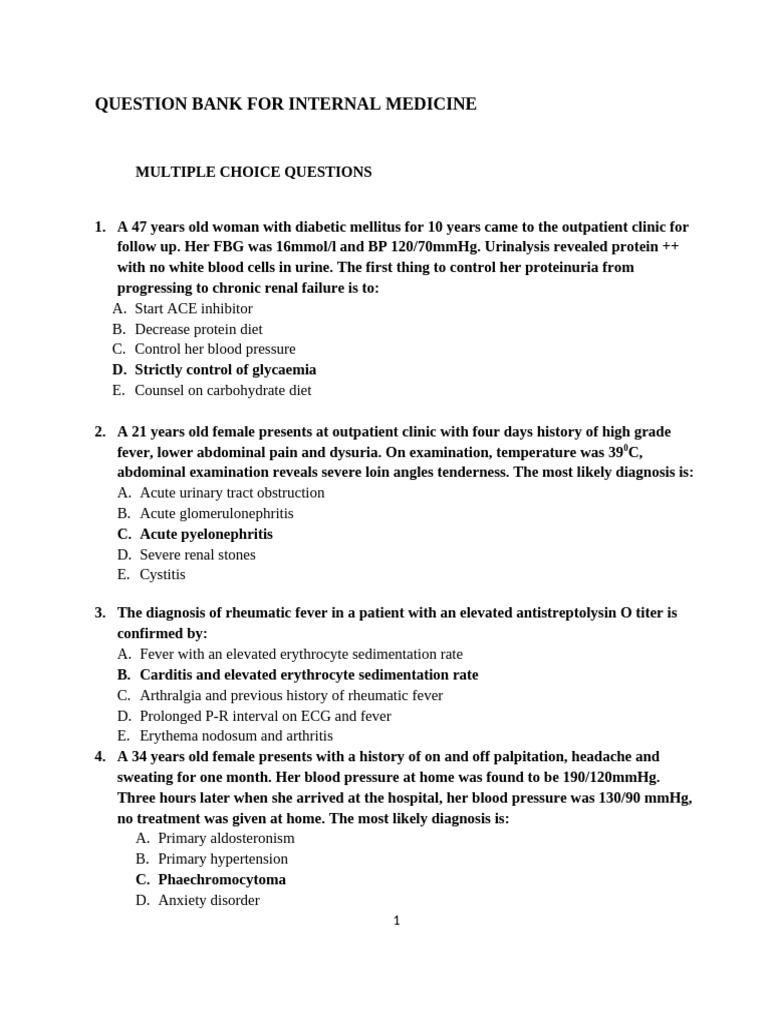 Internal Medicine MCQ Question Bank | PDF | Pneumonia | Shock (Circulatory)
