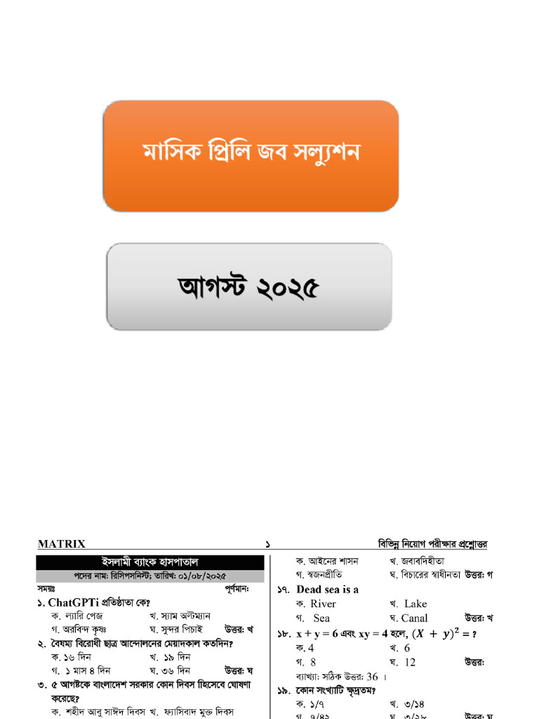 Monthly Preli Job Solution - August 2025 | PDF