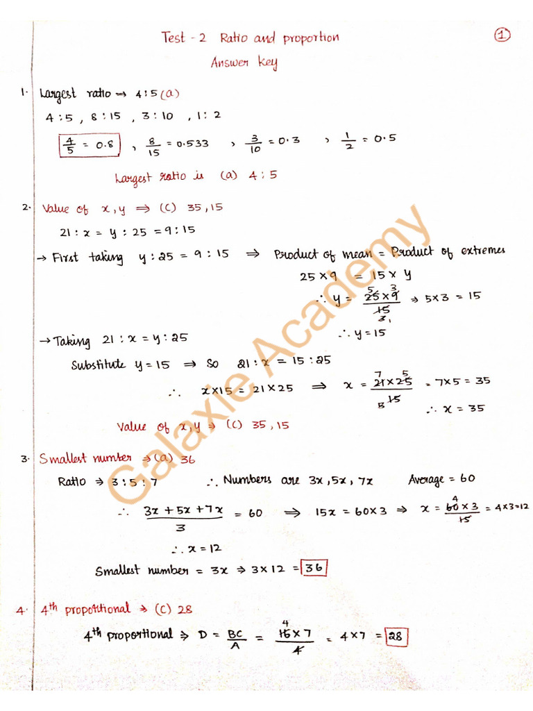 Ratio & Proportion Key | PDF