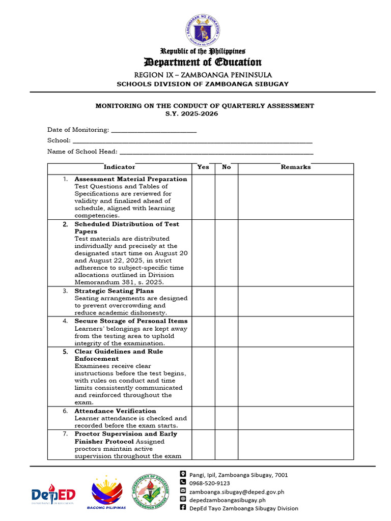Quarterly Assessment Monitoring Guide | PDF