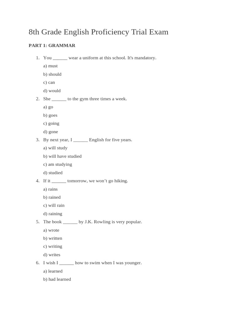 8th Grade English Proficiency Exam | PDF