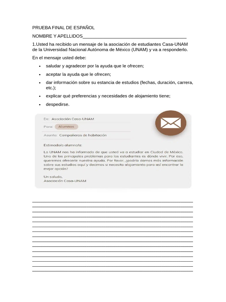Prueba Final de Español UNAM | PDF