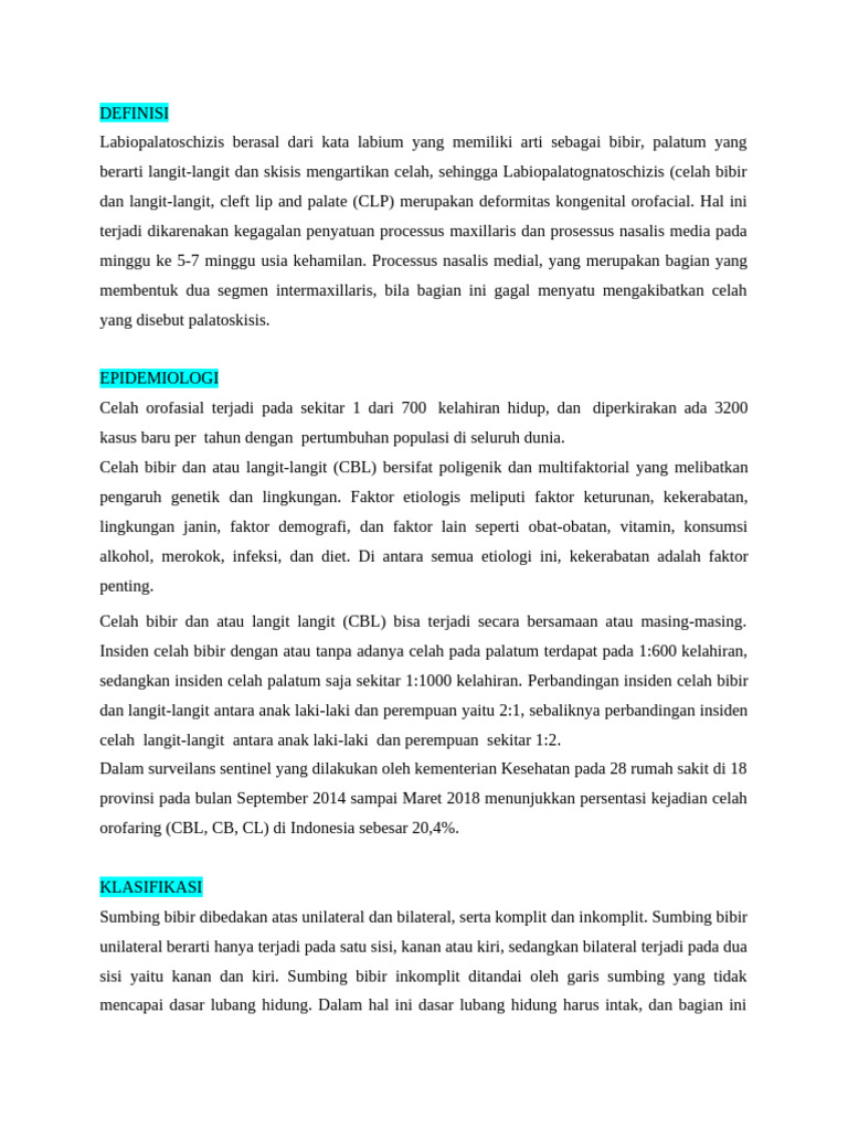 Definisi dan Klasifikasi Sumbing Bibir | PDF