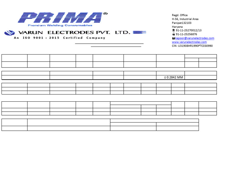 Prima 8018 W Test Certificate | PDF | Physical Sciences | Applied And ...