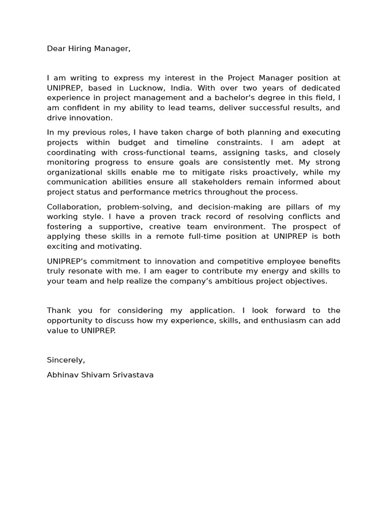Project Manager Application for UNIPREP | PDF