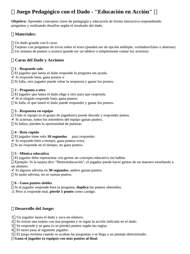 ? Juego Pedagógico Con El Dado | PDF | Pedagogía | Enseñando