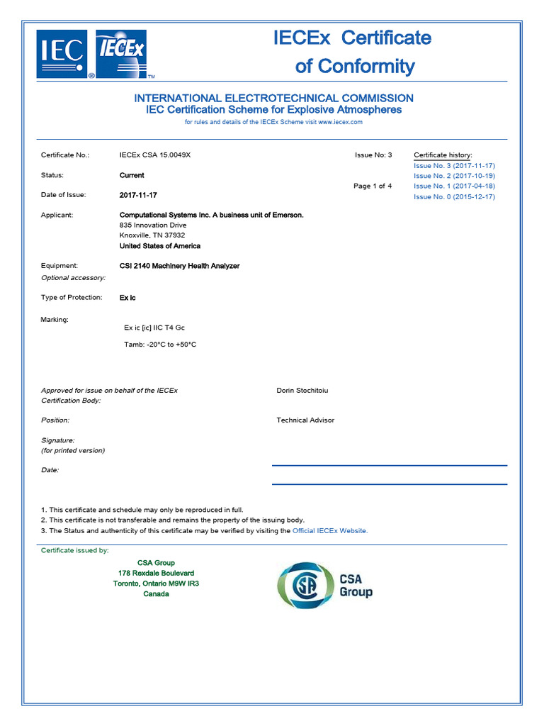 Certificate Csi 2140 Iecex Zone 2 Certificate Ams en 40024 | PDF ...