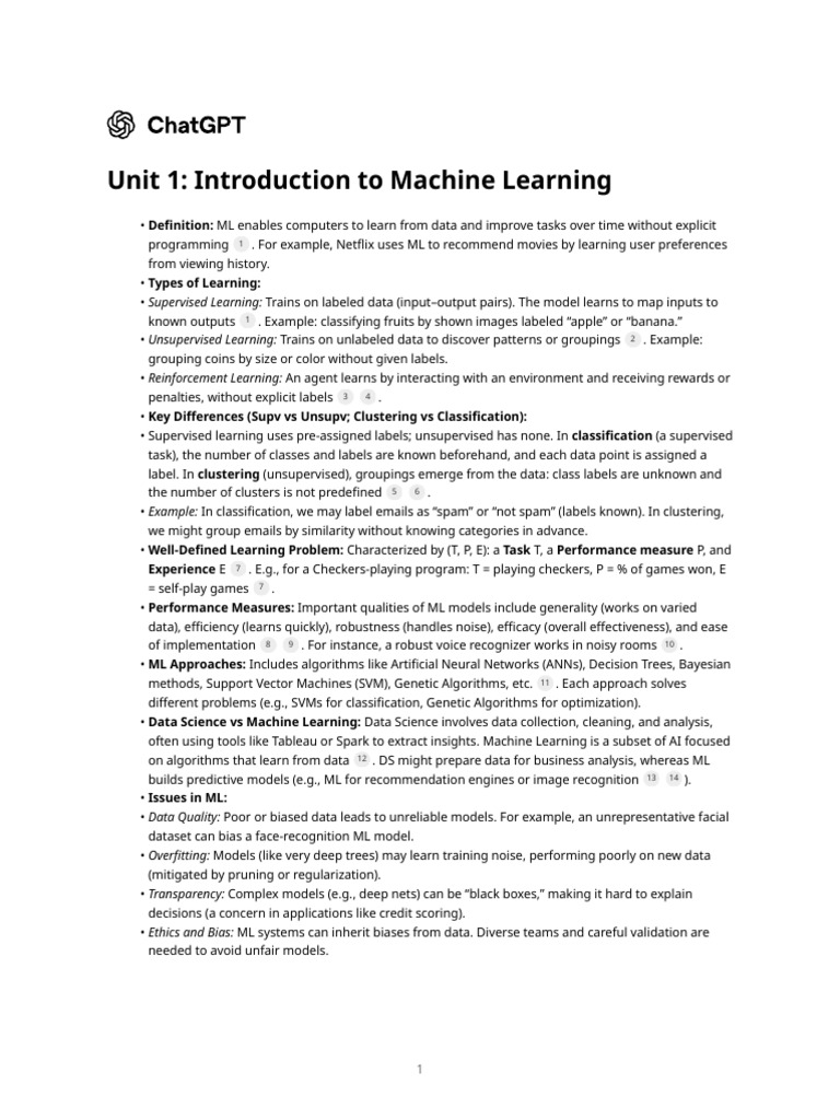 Summary Machine Learning | PDF | Support Vector Machine | Machine Learning