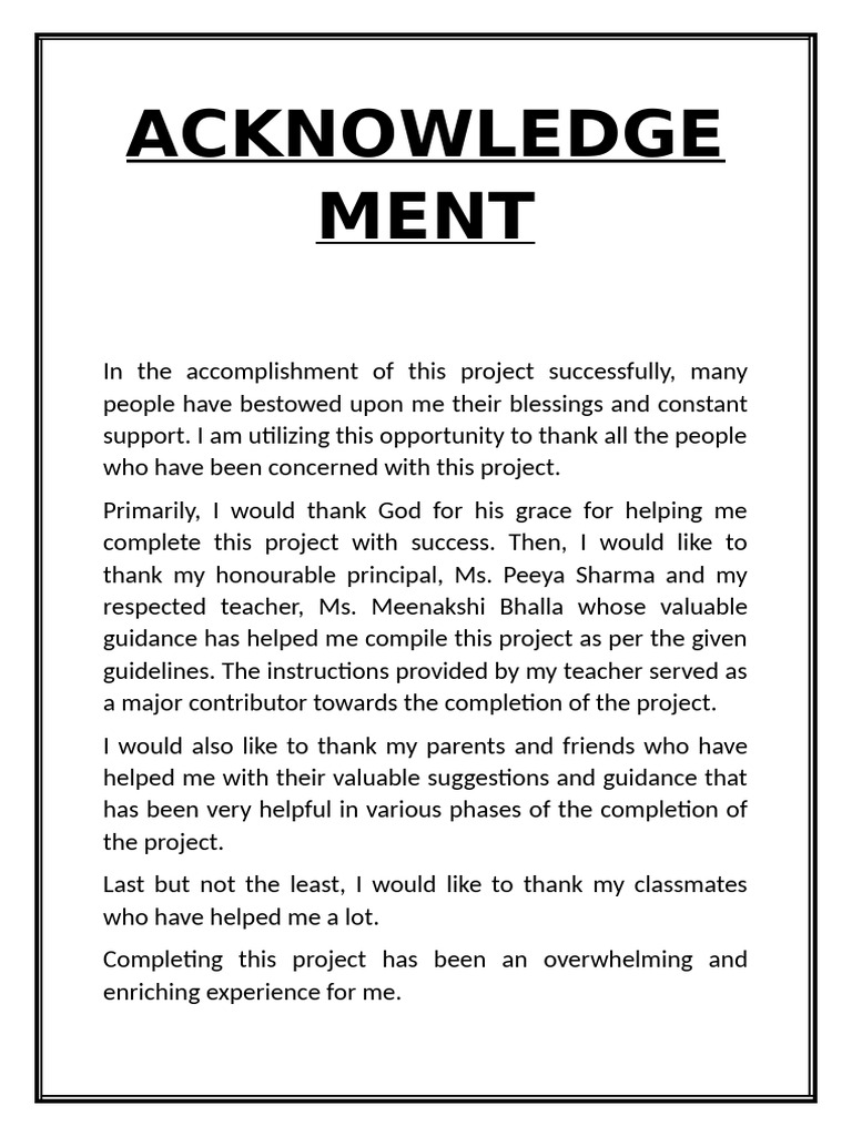 Project Acknowledgment and Thanks | PDF