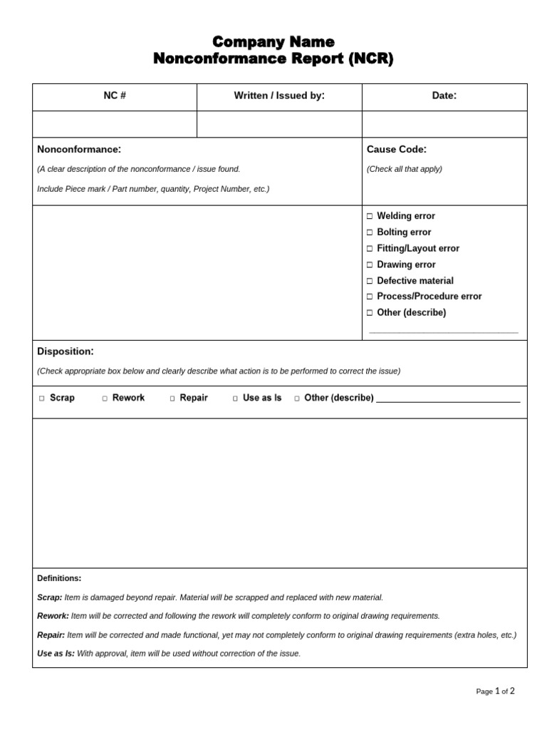 Nonconformance Report Template | PDF