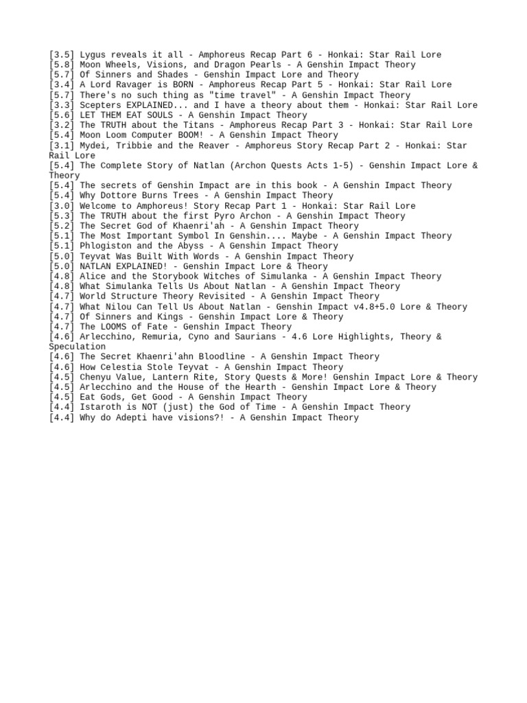 Ashikai Genshin Lore Videos | PDF