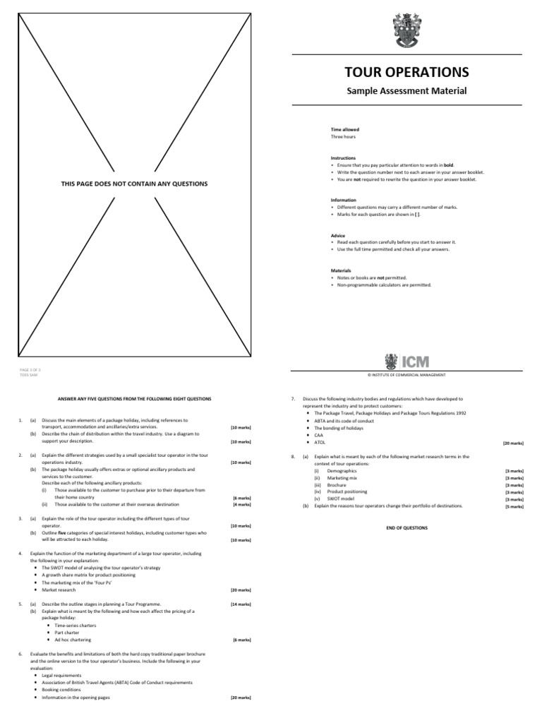 Tour Operations Sample Assessment Guide | PDF | Marketing