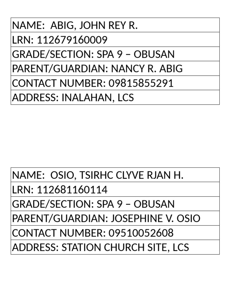 Sample School ID Information | PDF