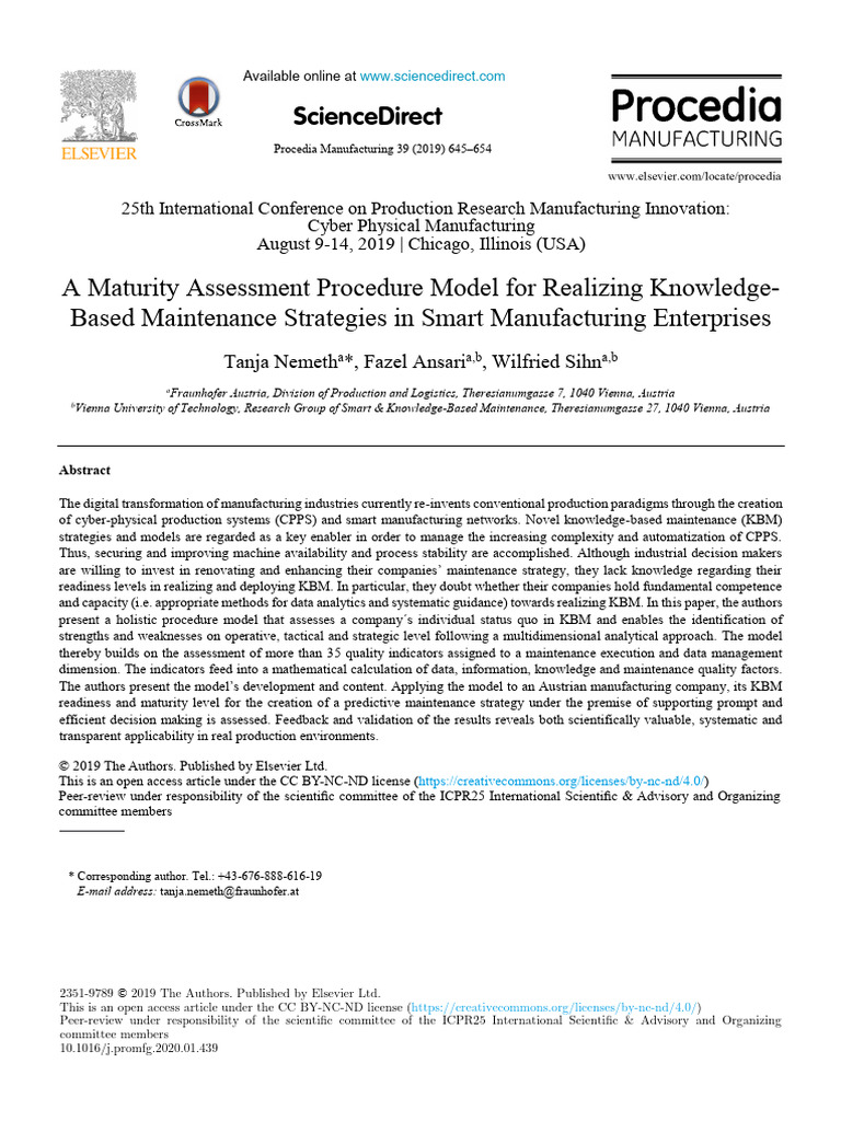 A Maturity Assessment Procedure Model For Realizing KnowledgeBased ...