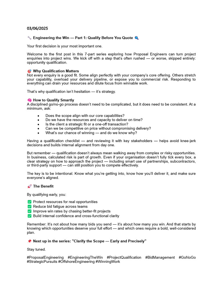 ? Engineering The Win - Part 1, Qualify Before You Quote | PDF ...