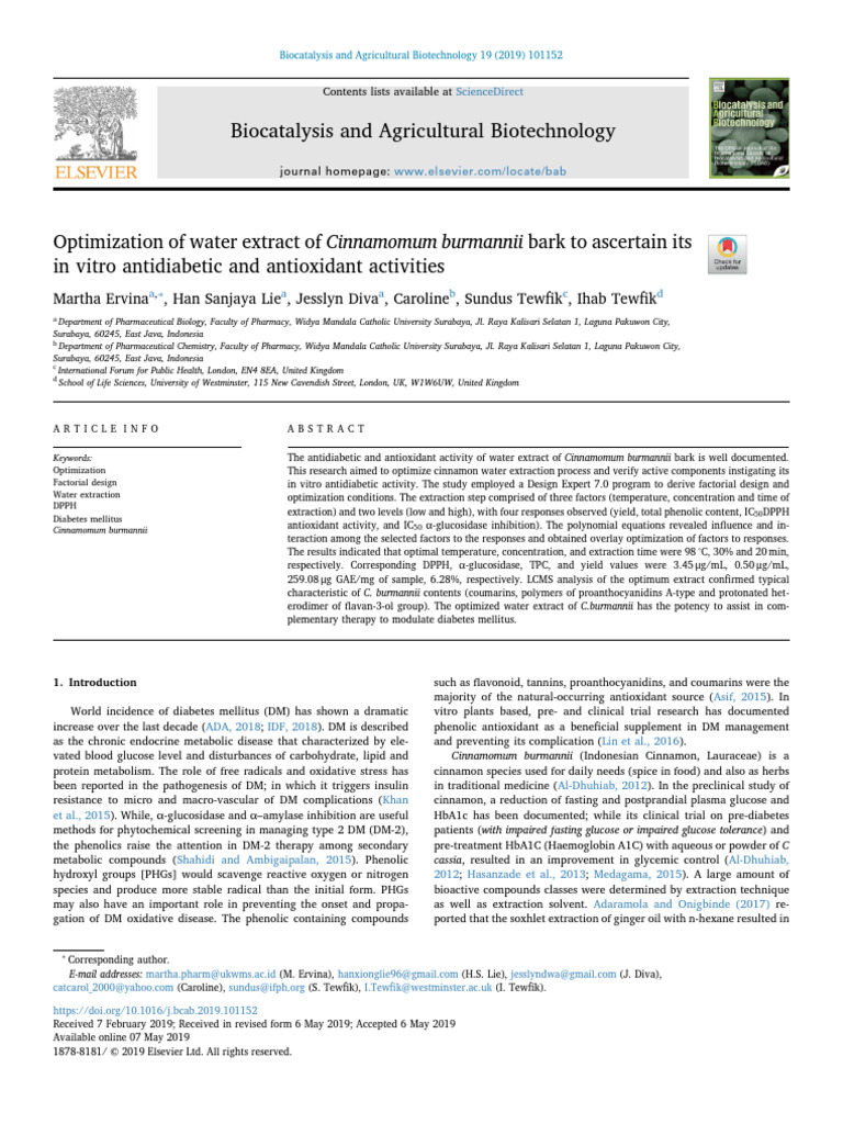 1-Optimization of Water Extract | PDF | Polyphenol | Prediabetes