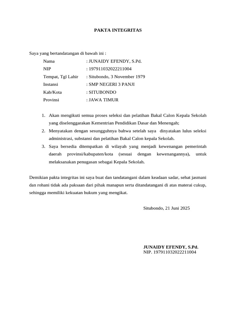 Pakta Integritas Cks 2025 | PDF