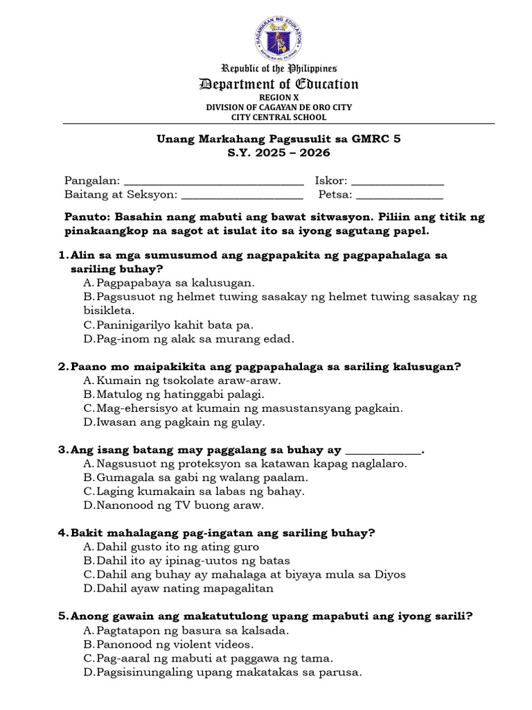 GMRC 5 RUQA 1st Q | PDF