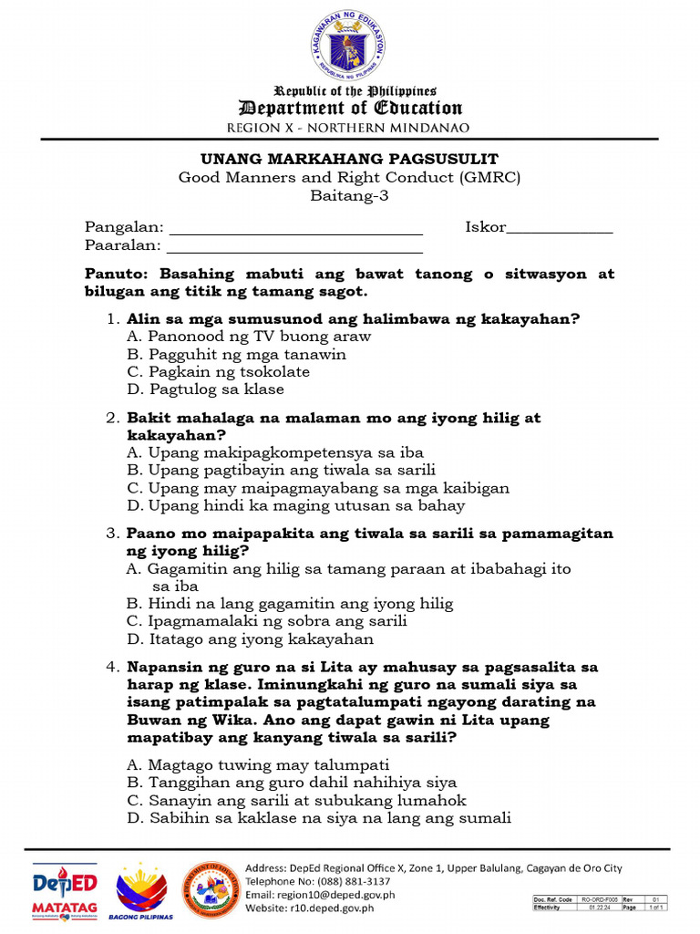GMRC 3 RUQA 1st Q | PDF