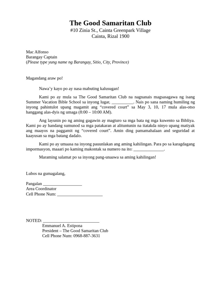 Letter for VBS 2025(Marikina) | PDF