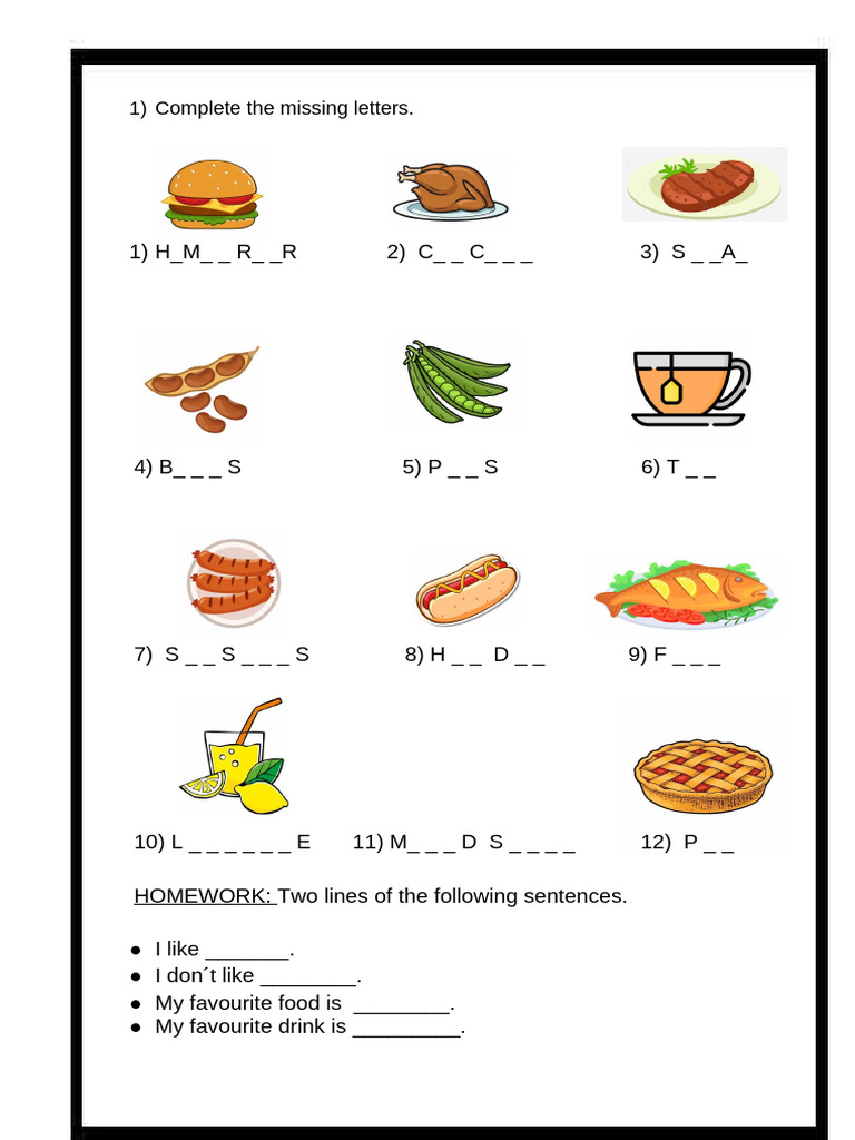 Food - Activity Complete The Missing Letters | PDF