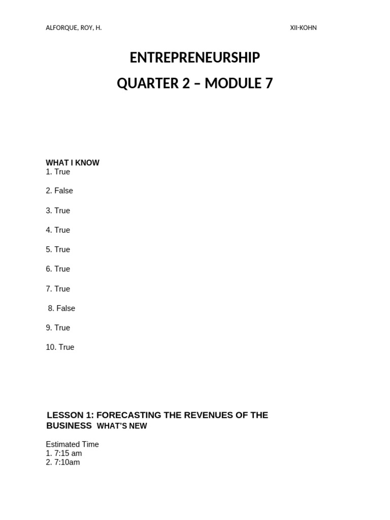 Entrepreneurship Alforque Bohr Male Module7 | PDF | Expense | Cost Of ...