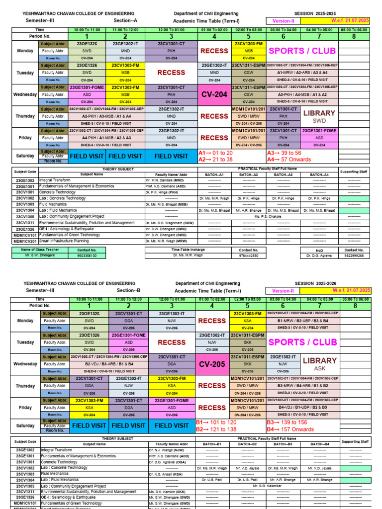 Civil Engineering Academic Timetable 2025 | PDF | Engineering | Civil ...