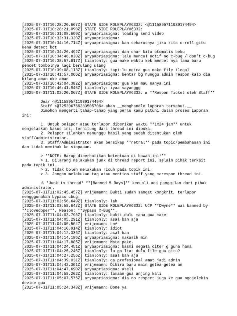 Proses Laporan Bypass C-Bug Roleplay | PDF