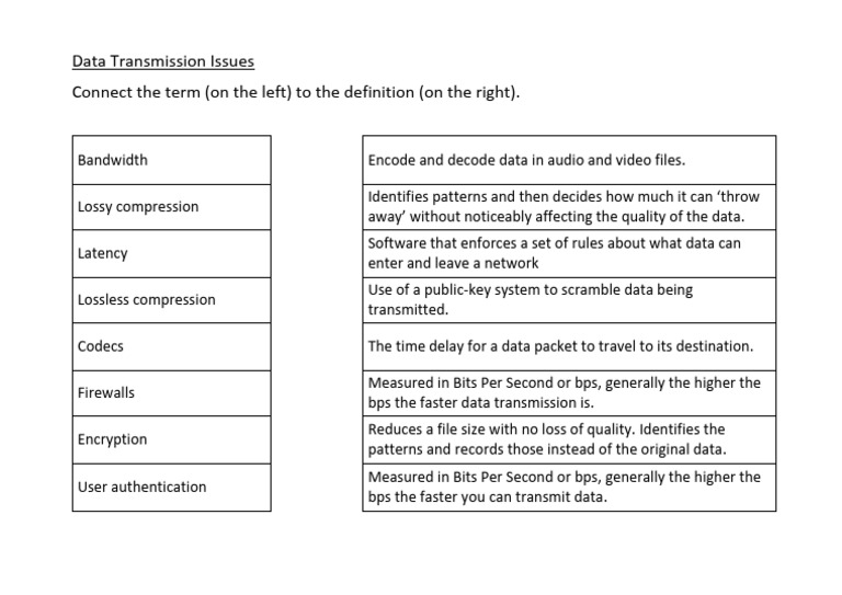 Data Transmission Issues Matching Activity | PDF