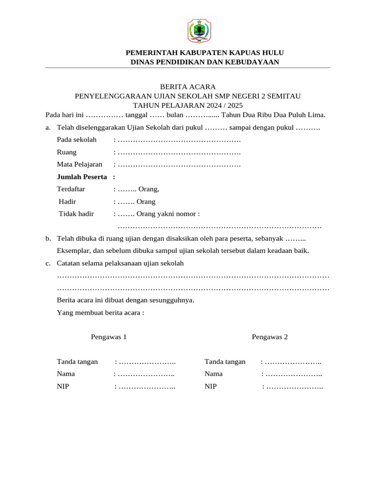 Berita Acara Ujian Dan Absen UAN | PDF