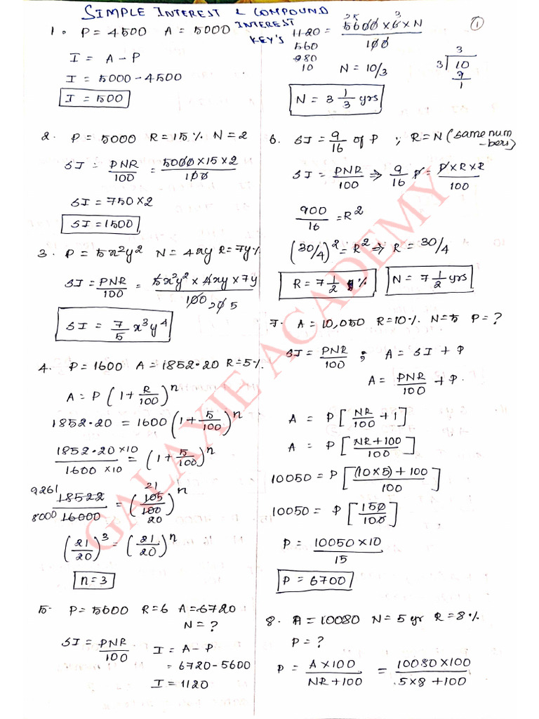 SI & CI Answer Key | PDF