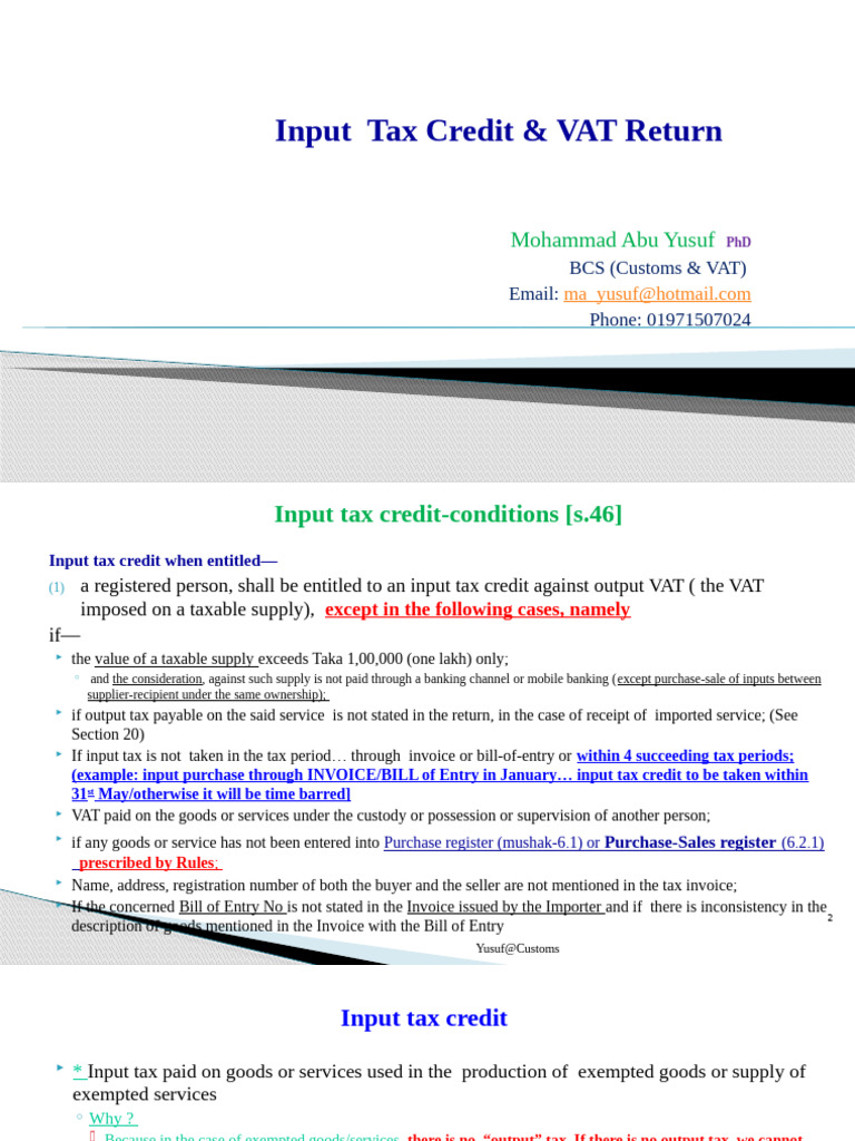 Lec 8 Input TAX Credit and VAT Return | PDF | Value Added Tax | Taxes
