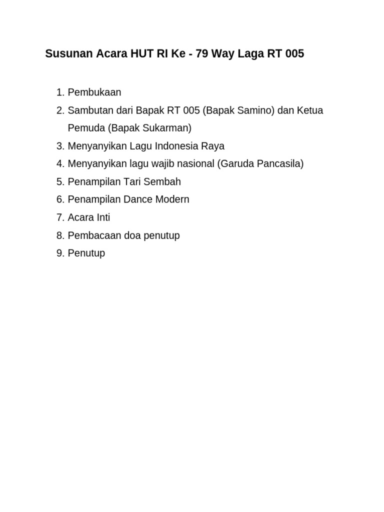 Susunan Acara HUT RI RT 005 | PDF