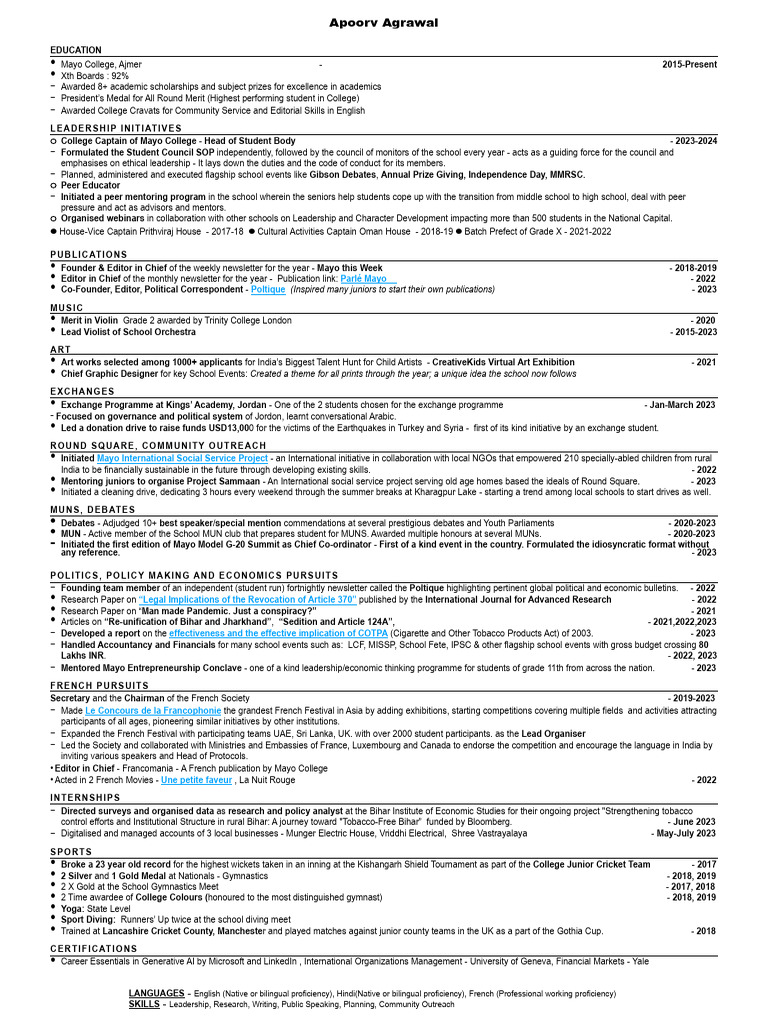 Apoorv Agrawal Resume For Unis (16.02.2024) | PDF