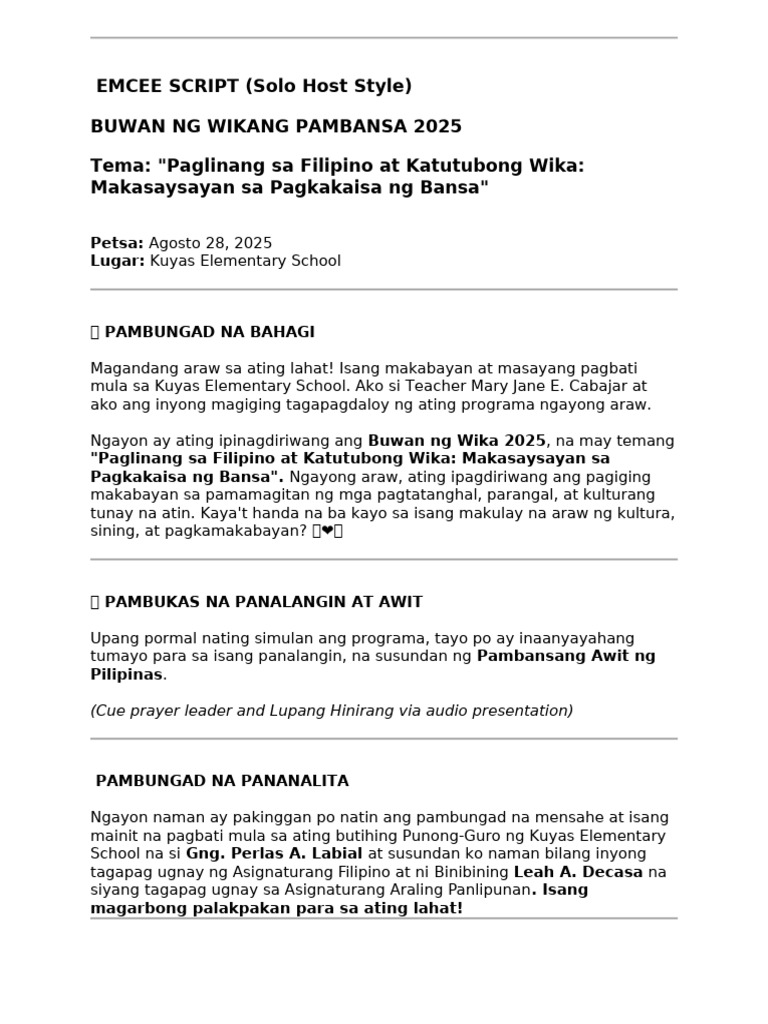 Emcee Script (Solo Host Style) | PDF