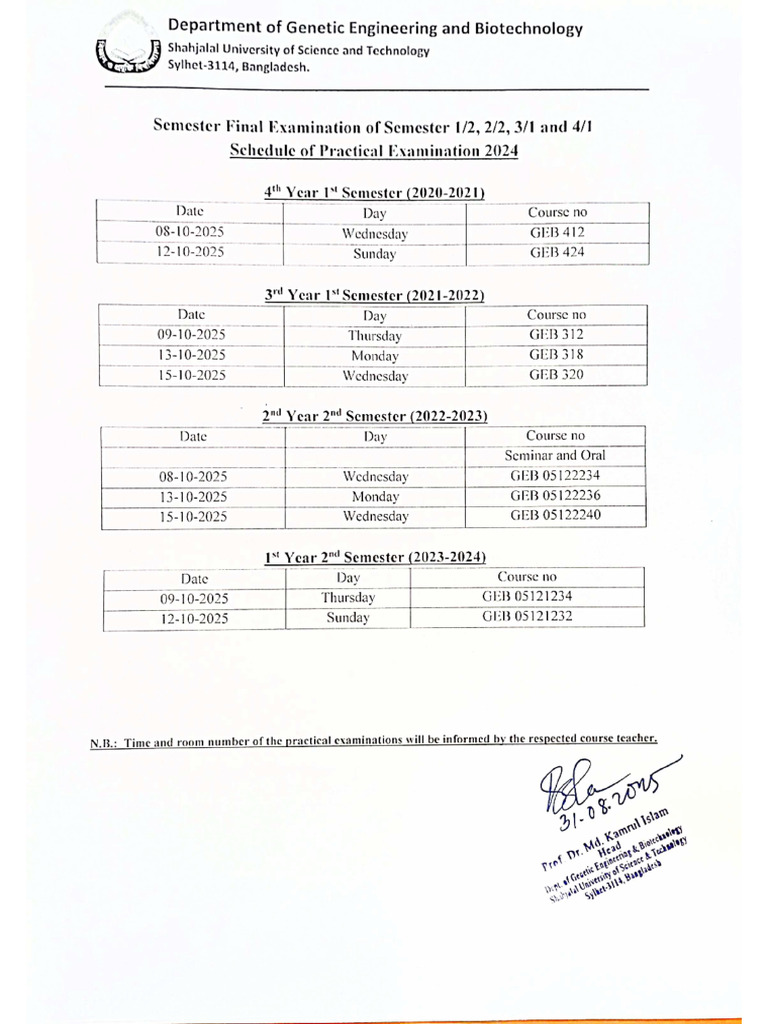 Lab Exam Routine For Students | PDF