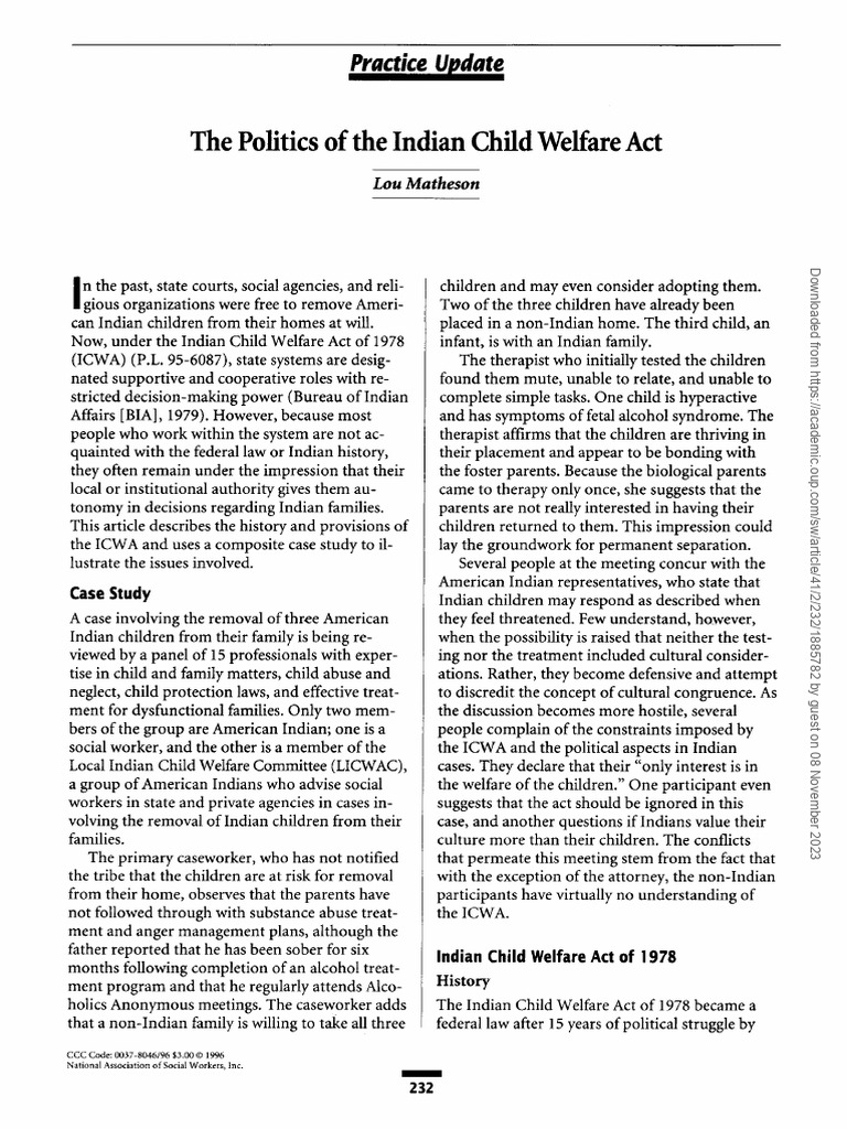 The Politics of The Indian Child Welfare Act | PDF | Family | Human ...